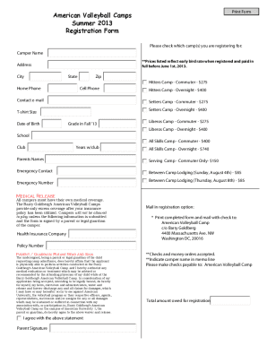 Fillable Online Nike Volleyball Camps Application Form Fax Email Print ...