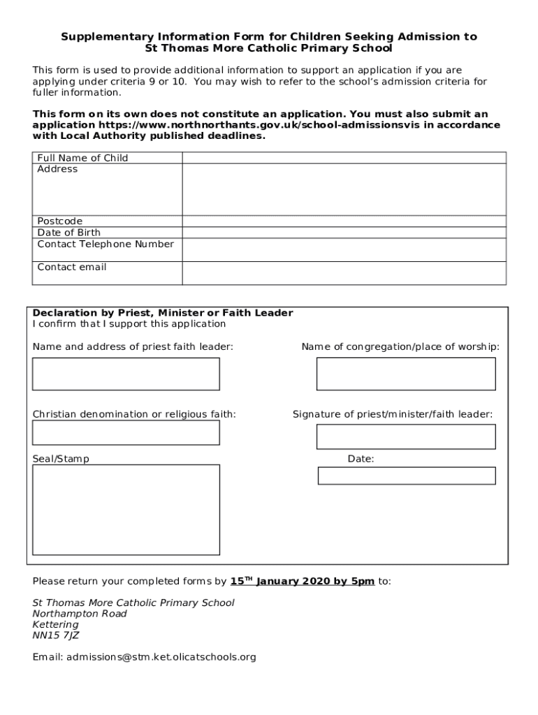SIF - St Thomas More Catholic Primary School Doc Template | pdfFiller