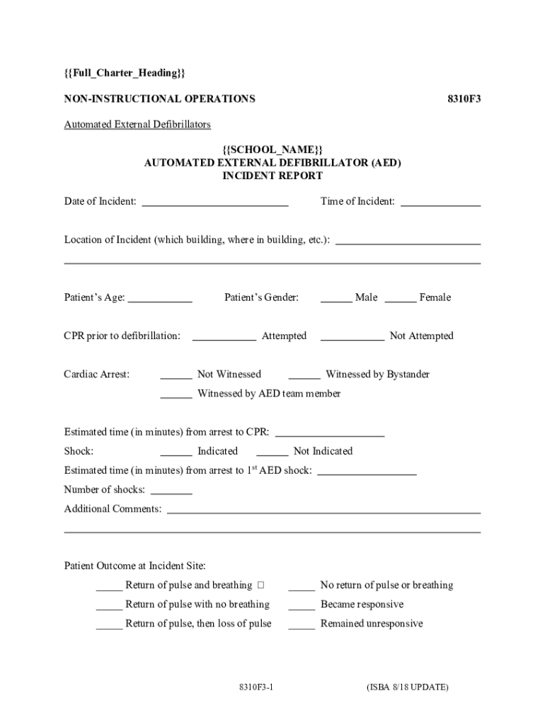 Fillable Online AED Post-Incident Report Form for Cardiac Arrests Fax ...