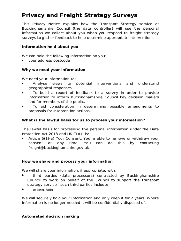 Privacy and Freight Strategy Surveys - Your Voice Bucks Doc Template ...