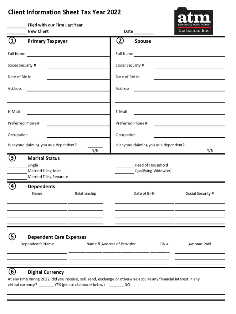 Fillable Online Form 1040 Client Information SheetTax Year 2022 Premium ... Fax Email Print ...