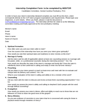 Internship Completion : to be completed by MENTOR Doc Template | pdfFiller