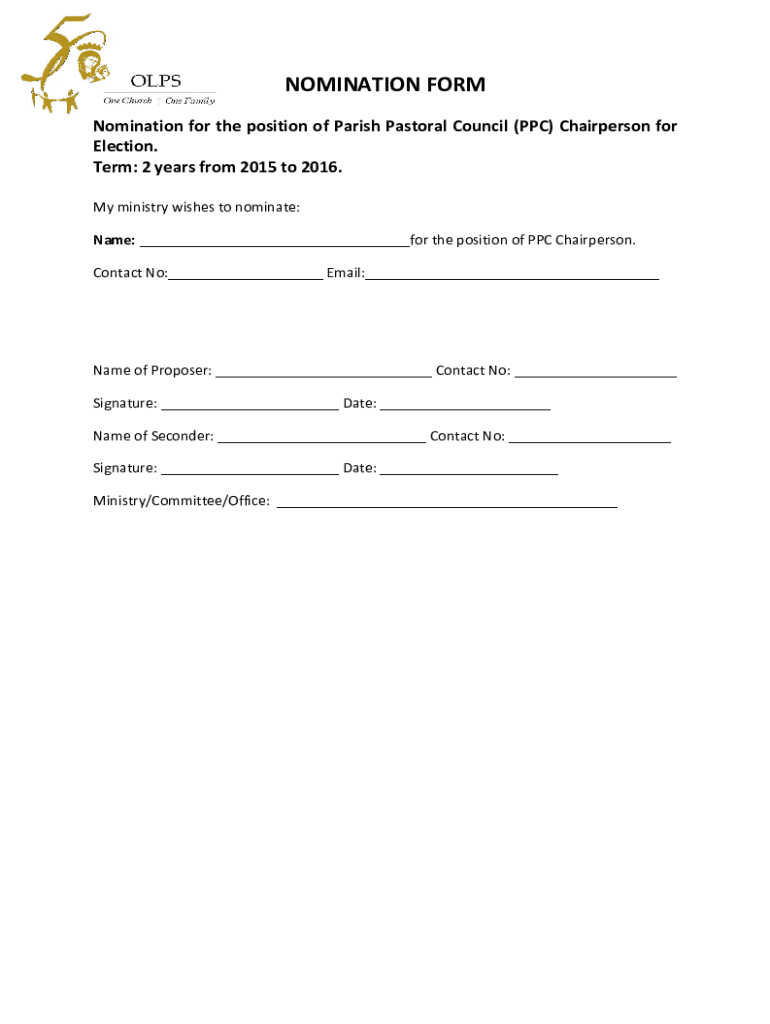Fillable Online Nomination Form for PPC 2014 (TO RETURN BY 21NOV) Fax Email Print - pdfFiller