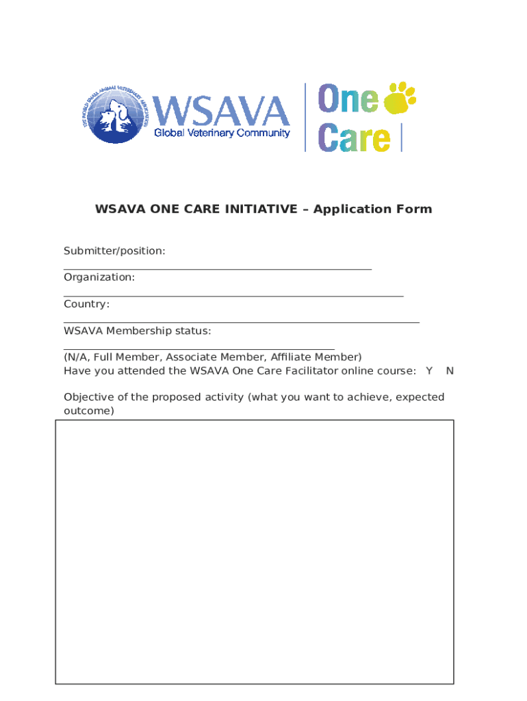 WSAVA ONE CARE INITIATIVEApplication Doc Template | pdfFiller