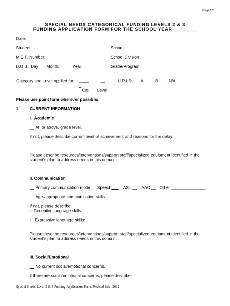 s PortalSpecial Needs Categorical Funding Levels 2 ... Doc Template | pdfFiller