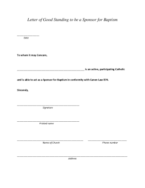 Fillable Online Letter of Good Standing to be a Sponsor for Baptism Fax ...