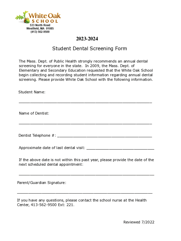 Fillable Online Student Dental Screening Form Fax Email Print - pdfFiller