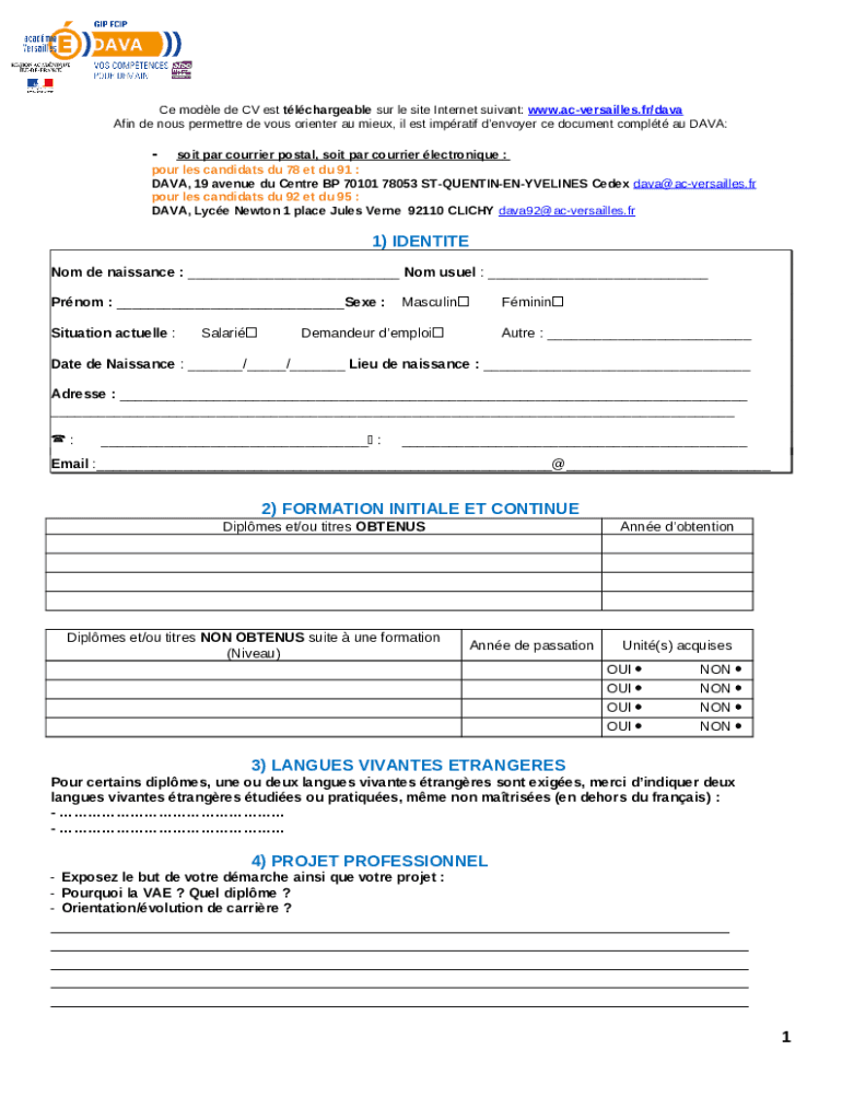 MODLE DE CV Doc Template | pdfFiller