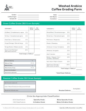 Fillable Online SCA Washed Arabica Coffee Grading Form Fax Email Print ...