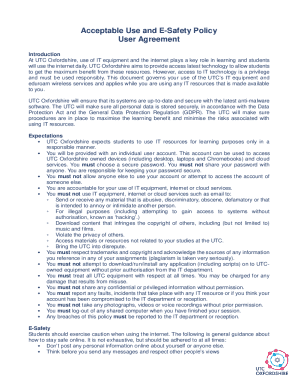 Fillable Online Acceptable Use and E-Safety Policy User Agreement Fax Email Print - pdfFiller