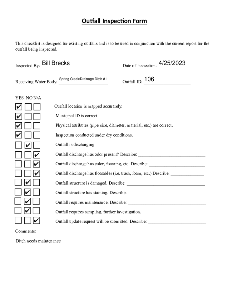Fillable Online Appendix D Outfall Inspection Form Fax Email Print ...