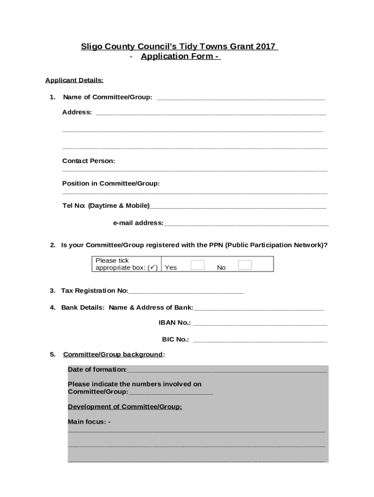 Tidy Towns Grant Scheme Application 2017 Doc Template | pdfFiller