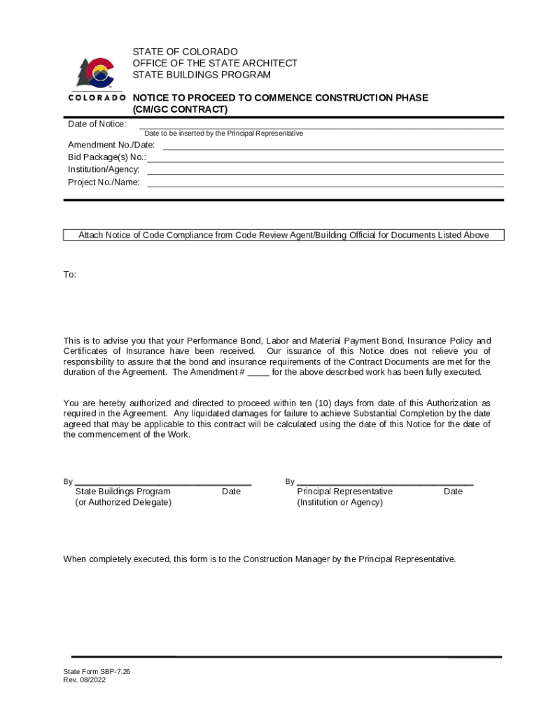 NOTICE TO PROCEED TO COMMENCE CONSTRUCTION PHASE Doc Template | pdfFiller