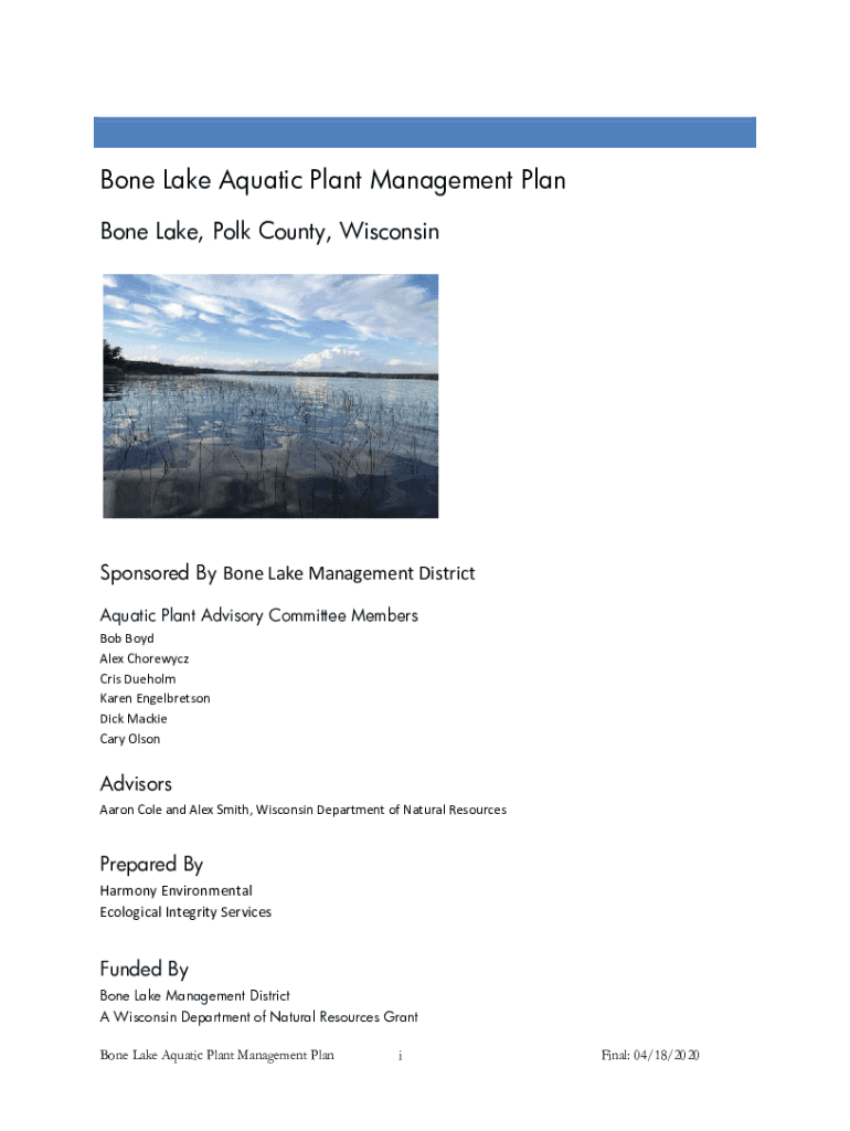 Fillable Online Bone Lake Comprehensive Lake Management Plan Fax Email ...