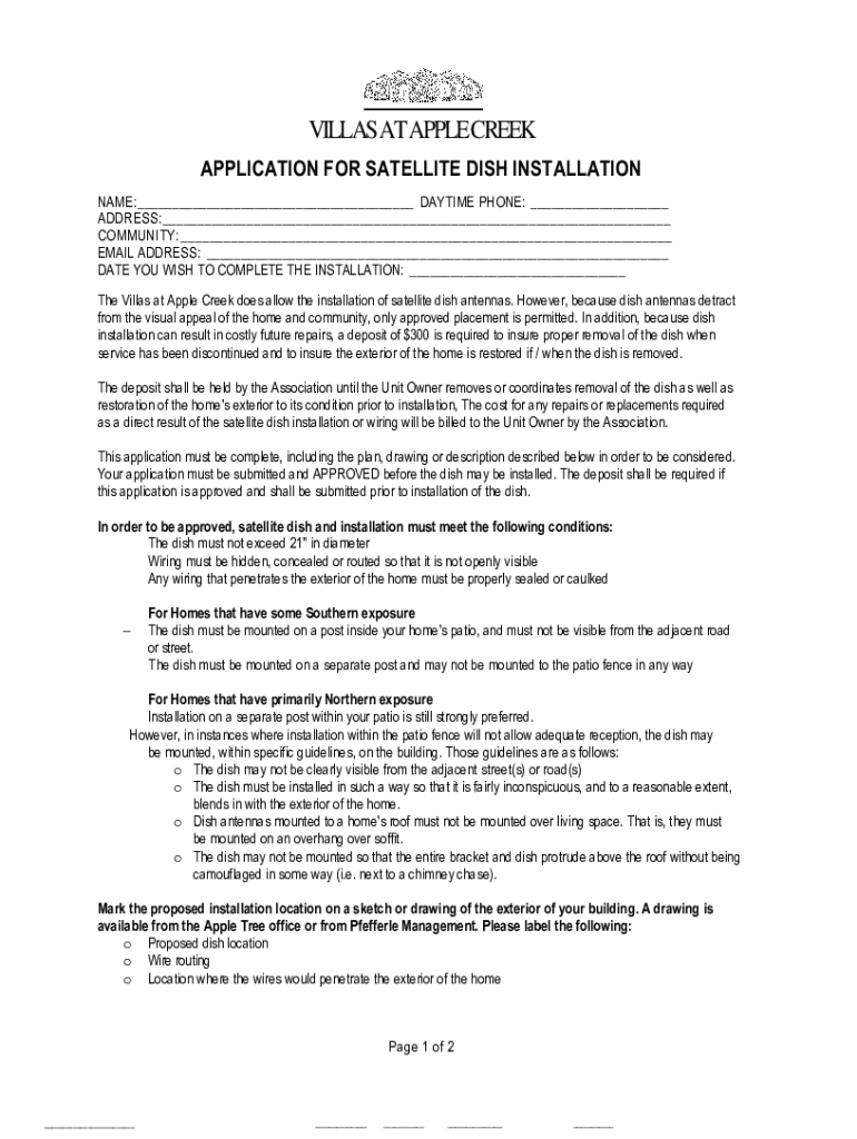 Fillable Online application for satellite dish installation Fax Email Print - pdfFiller
