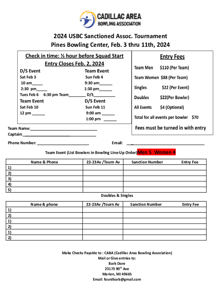 Fillable Online 2024 Assoc Tournament Form rev 2 - CABA Fax Email Print - pdfFiller
