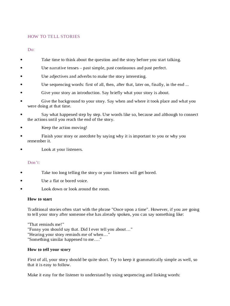 Storytelling Verb Tenses: Past, Present, and "Literary" Past ... Doc ...