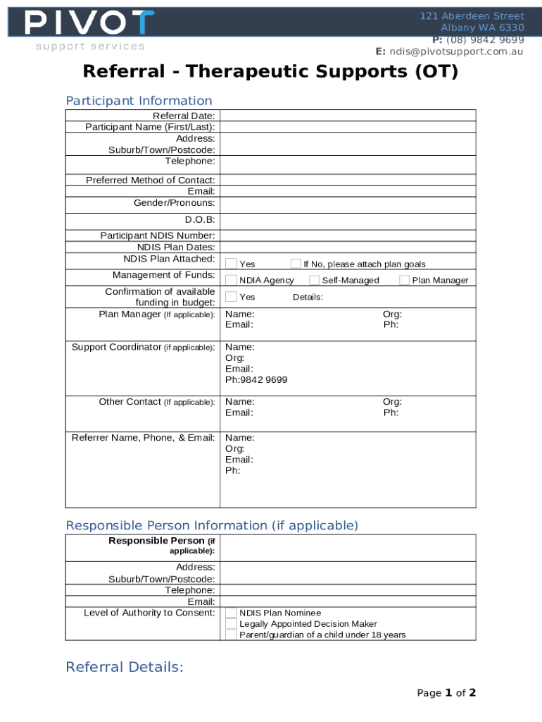 NDIS Participant Referral Doc Template | pdfFiller