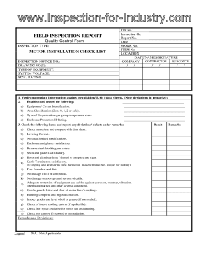 Fillable Online Filed Inspection Report: Quality Control Form Fax Email ...