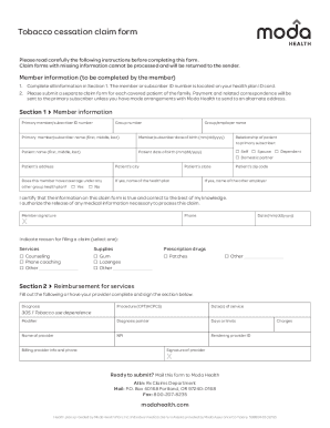 Fillable Online Tobacco Cessation Claim Form Fax Email Print - pdfFiller