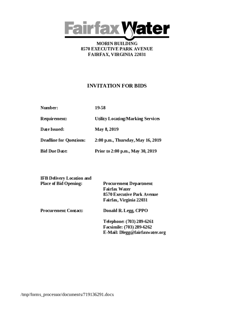 19-58 Utility Locating - Marking Services IFB ... Doc Template | pdfFiller