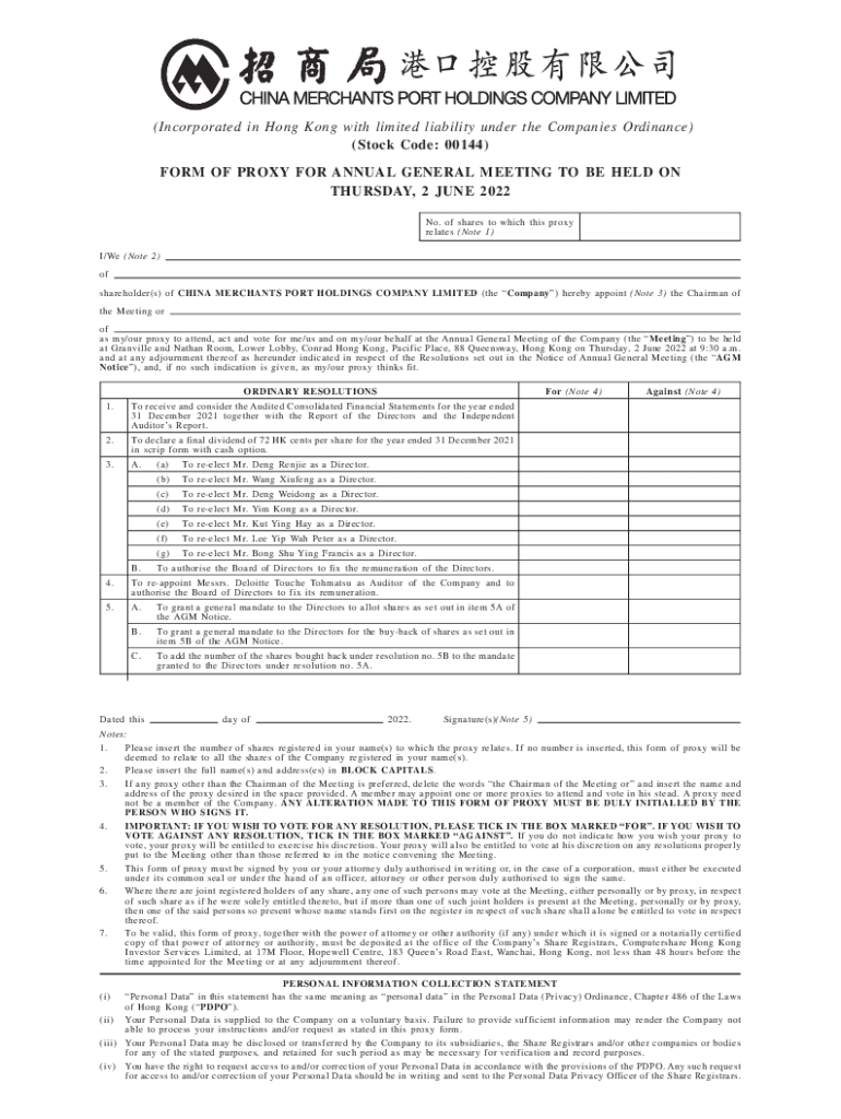 Fillable Online 154) Form of Proxy for use by shareholders at the annual ... Fax Email Print ...