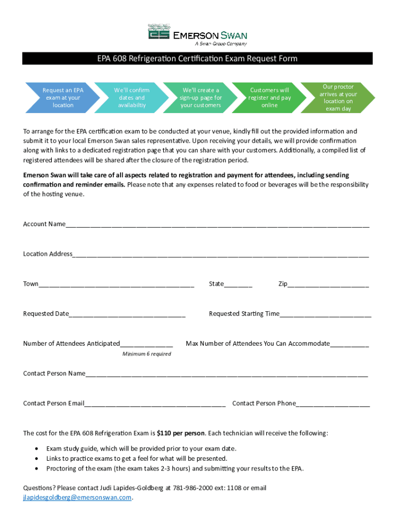 Fillable Online EPA 608 Refrigera on Cer fica on Exam Request Form Fax ...