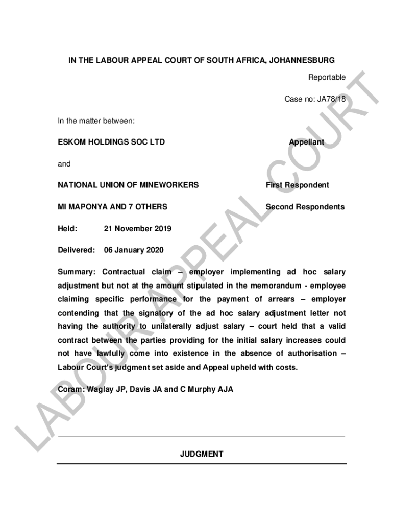 Fillable Online Recent South Africa: Labour Appeal Court Decisions Fax ...