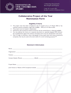 Fillable Online Collaborative Project of the Year Nomination Form Fax ...