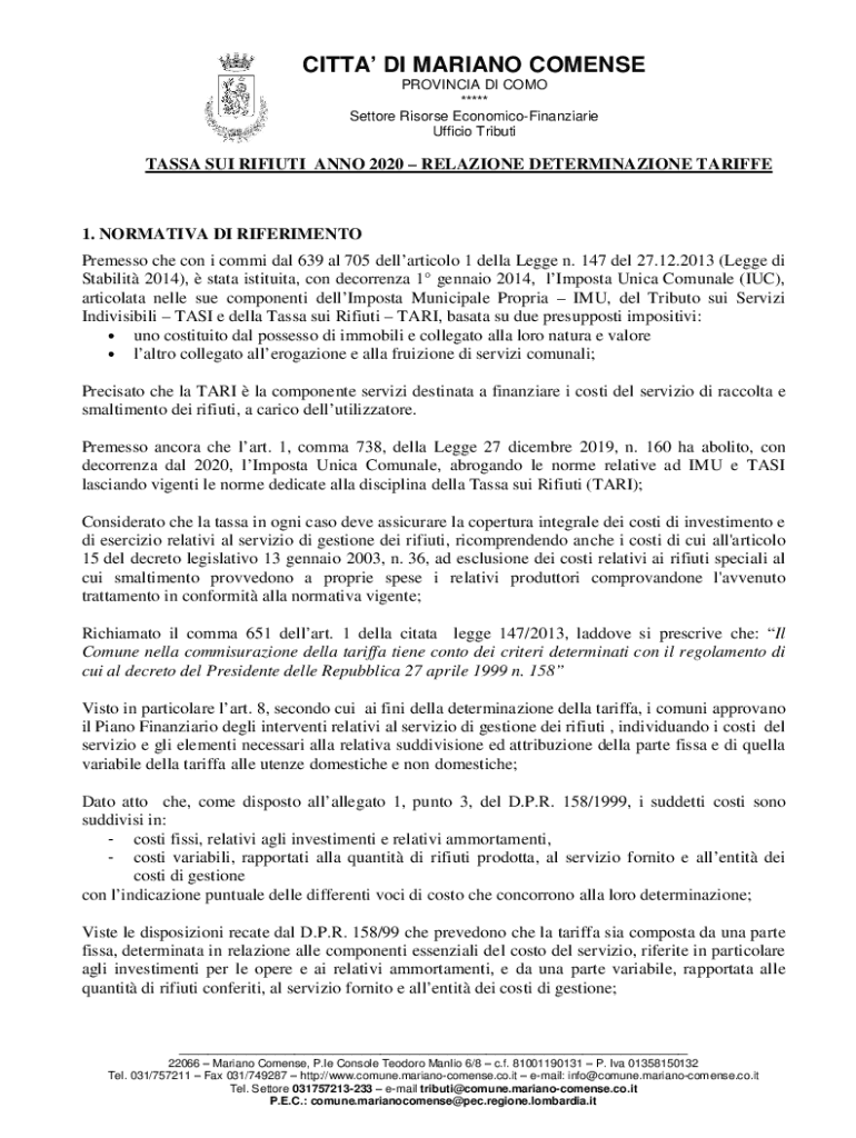 Compilabile Online Tassa sui Rifiuti - TARI - Comune di Mariano Comense Fax Email Stampa - pdfFiller