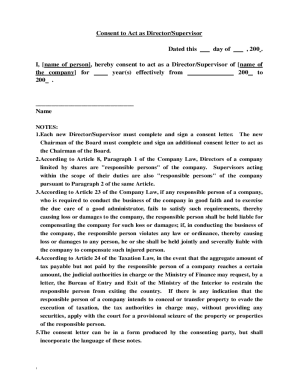 Fillable Online Consent to be Director and Officer Template Fax Email ...