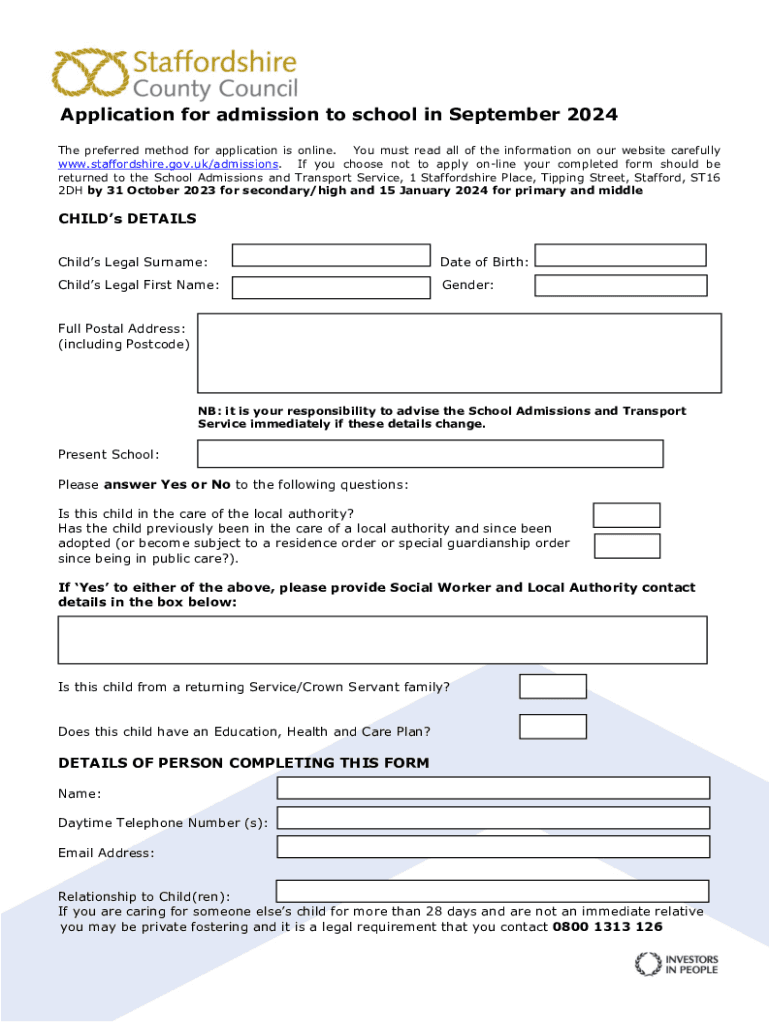 Fillable Online Admissions - Rugeley - St Joseph's Catholic Primary School Fax Email Print ...