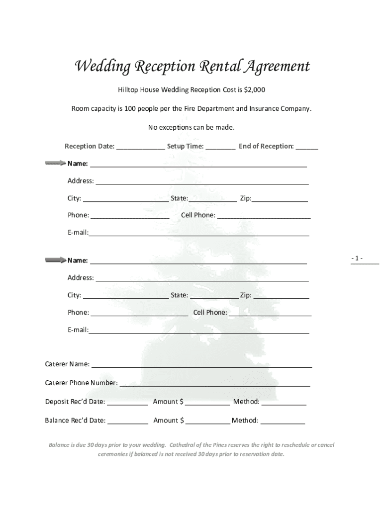 Fillable Online Wedding Reception Rental Agreement Cathedral of the Pines Fax Email Print ...