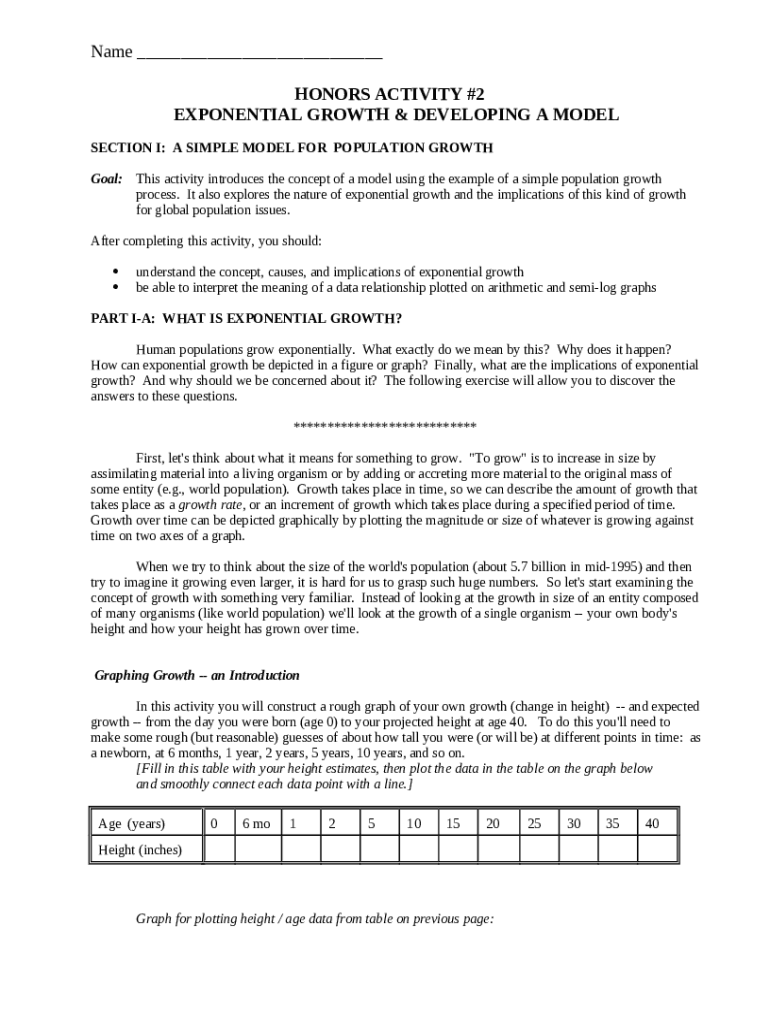 honors activity #2 exponential growth & developing a model Doc Template ...