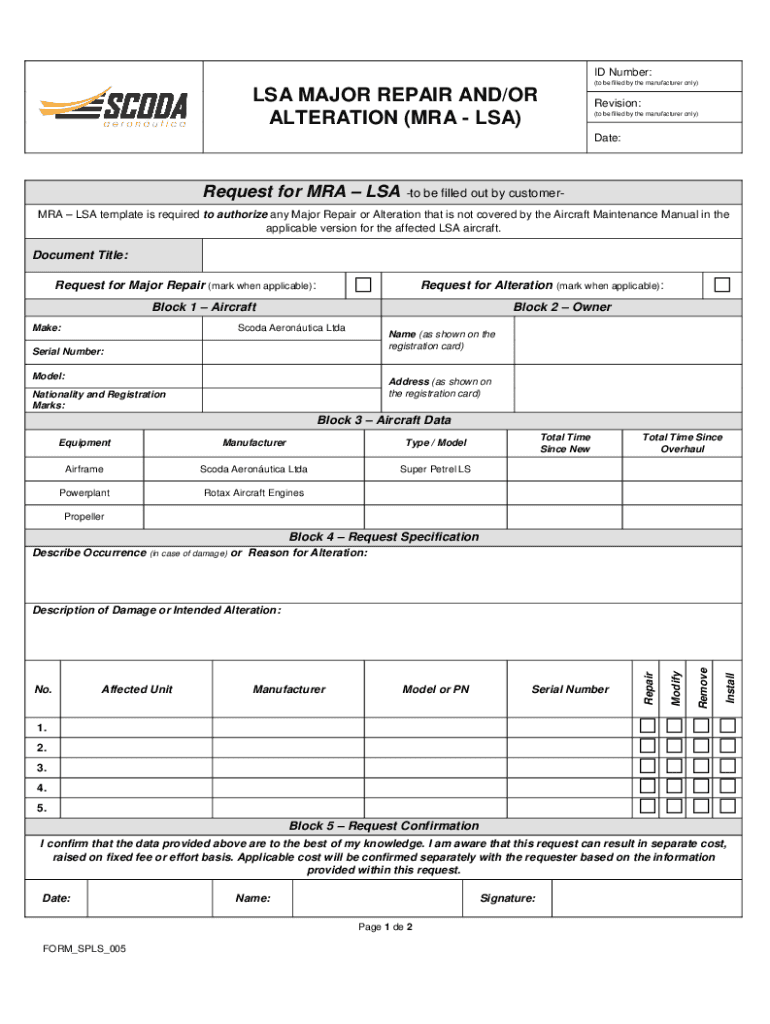 Fillable Online FORMSPLS005LSA Major Repair and Alterations MRA Form ...