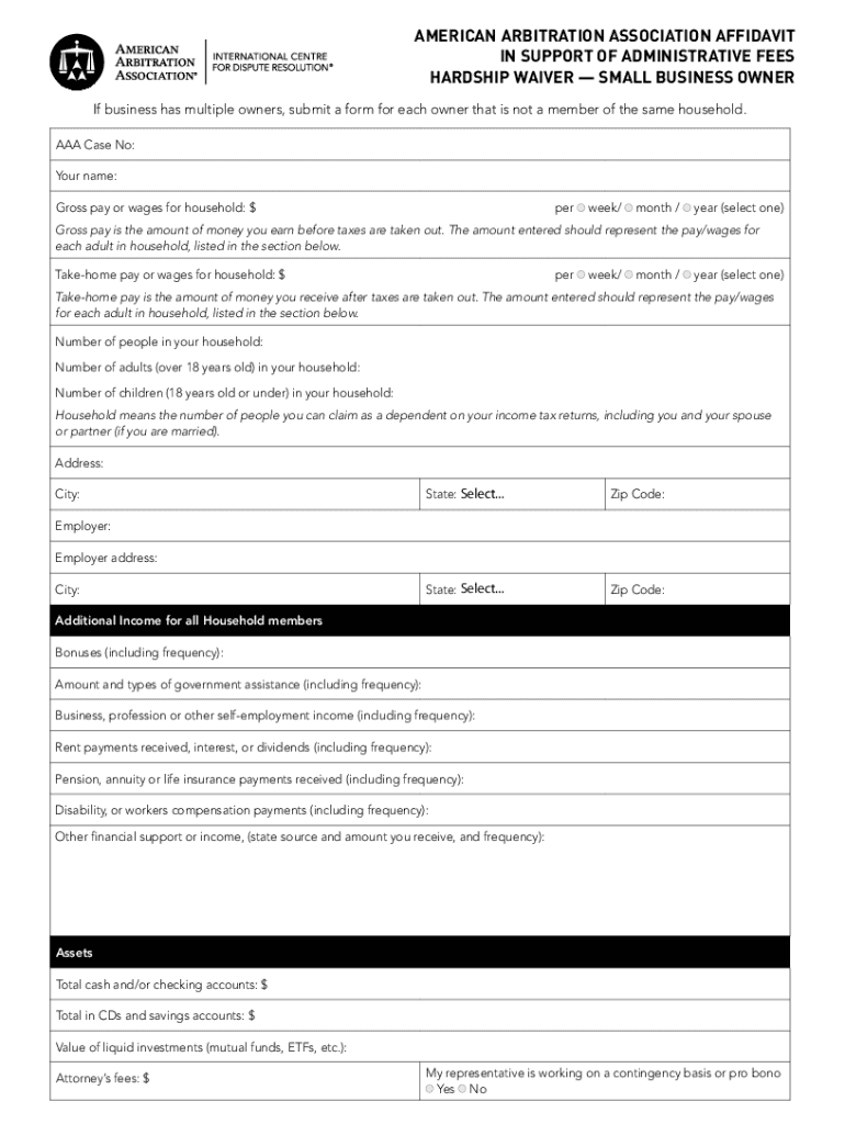 Fillable Online Affidavit in Support of Administrative Fees Hardship ...