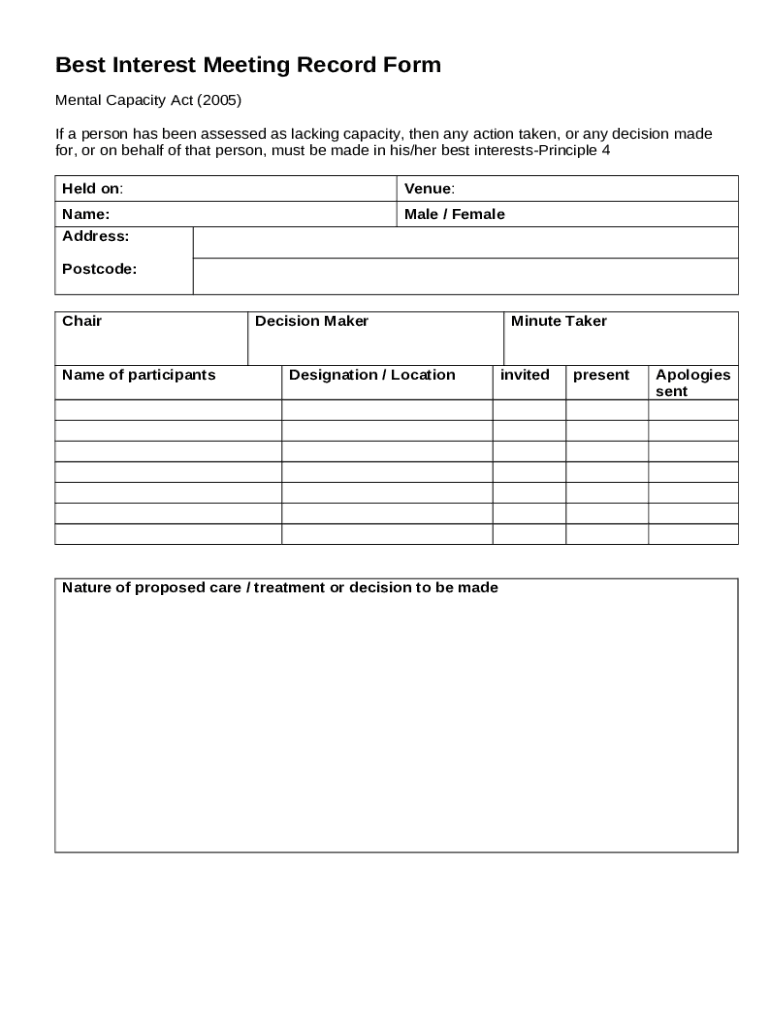 sample agenda and templates for a Best Interests MeetingBPS Doc ...