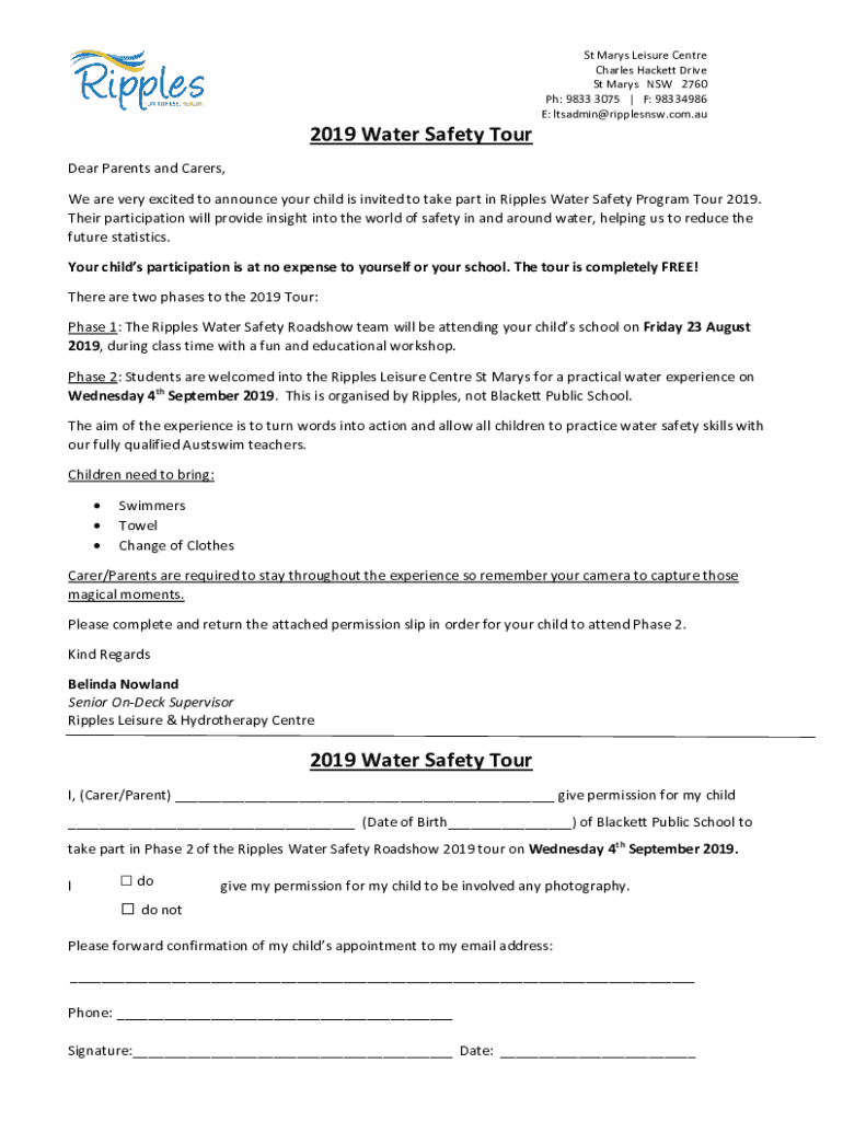 Fillable Online Ripples Leisure Centre St Marys & Penrith - Ripples NSW ...