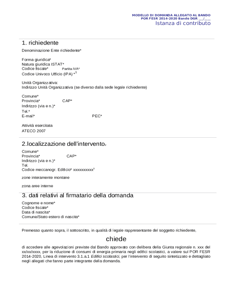 Allegato 1 Fac simile Modulo di domanda Doc Template | pdfFiller