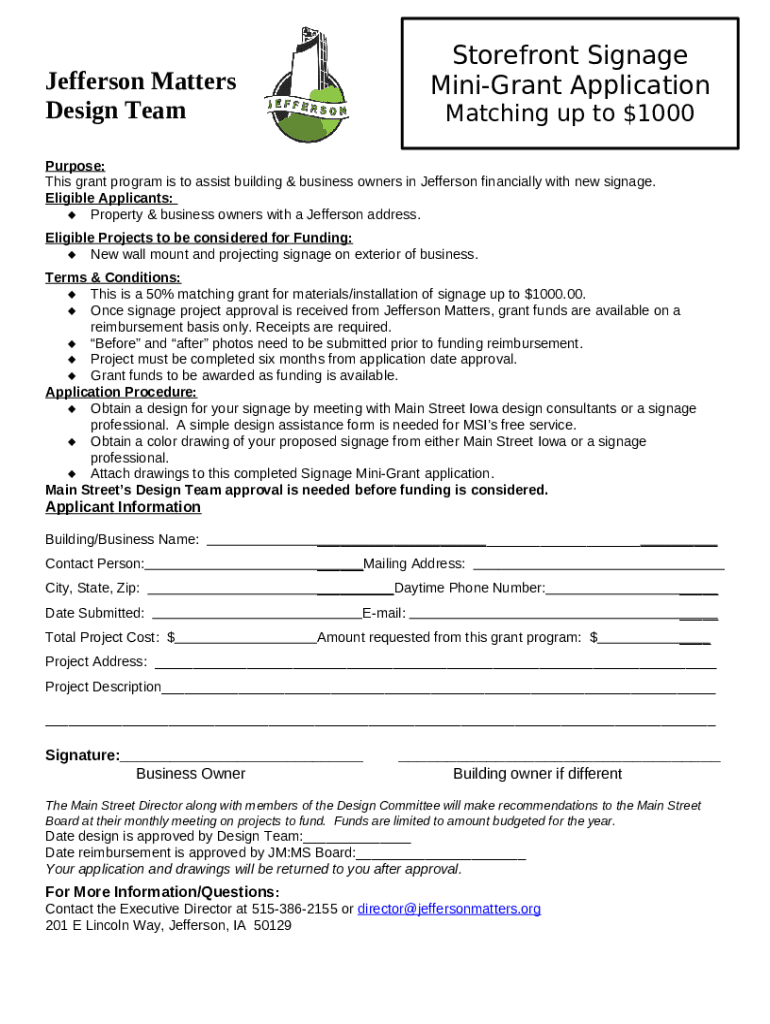 Existing Business Growth Mini-Grant Application Doc Template | pdfFiller