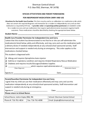 Fillable Online authorization for independent medication carry and use ...
