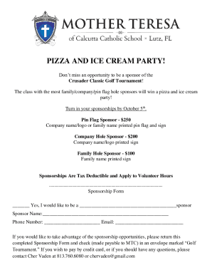 Fillable Online PIZZA AND ICE CREAM PARTY! Fax Email Print - pdfFiller