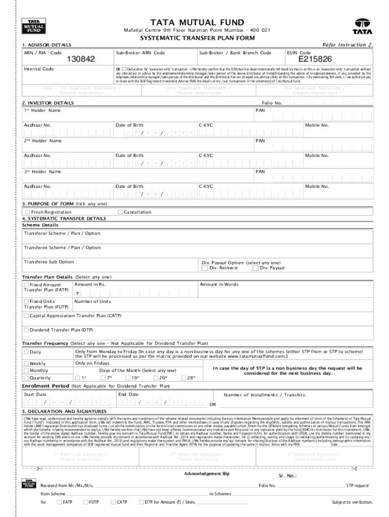 Fillable Online STP / SWP Form - Ksquare Timeline Private Limited Bhopal Fax Email Print - pdfFiller