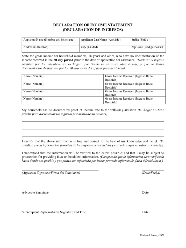Completable En línea declaration of income statement (declaracion de ...
