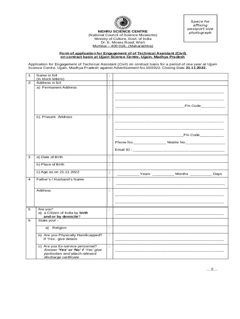 Nehru Science Centre Mumbai recruitment of Ex- ... Doc Template | pdfFiller