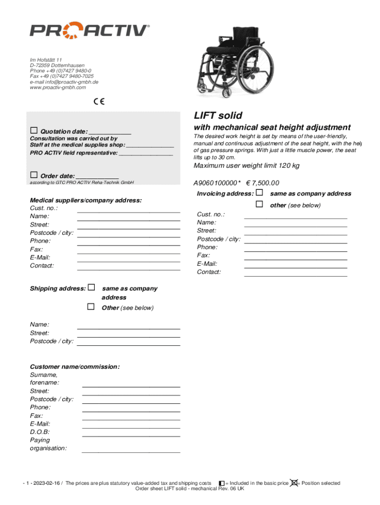 Fillable Online Active wheelchair with LIFT solid adjustable seat ...