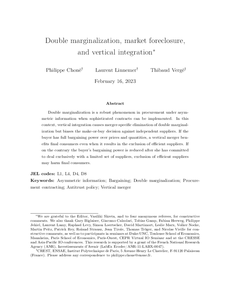 Fillable Online Double marginalization, market foreclosure, and ...