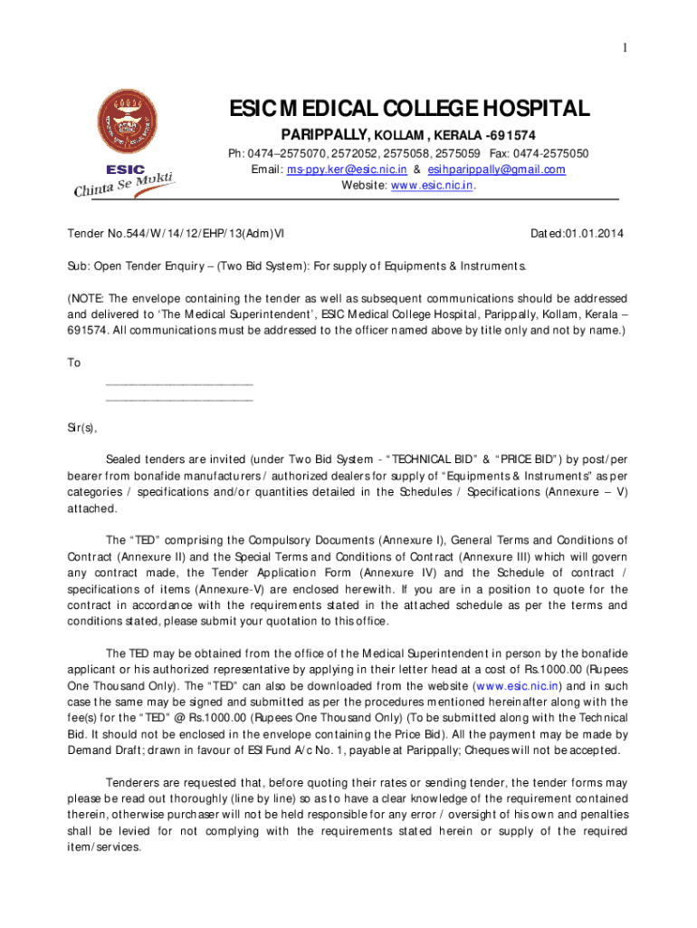 Fillable Online ESIC Medical College Hospital - Parippally, Kollam ...