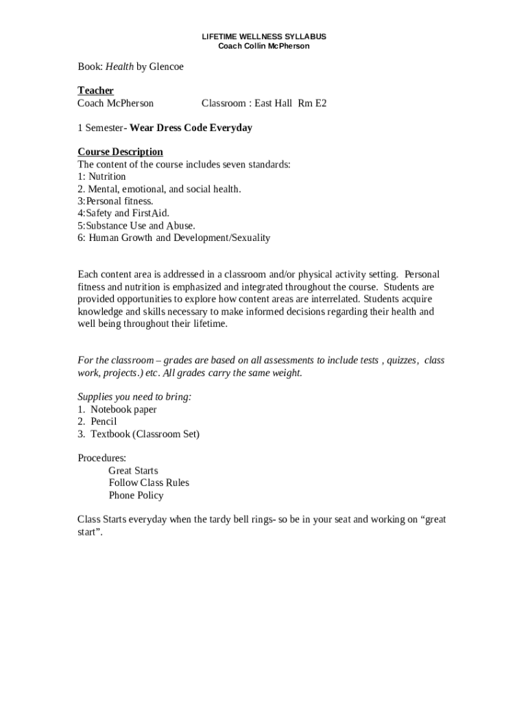 Lifetime Wellness: Instructors: Location: Lecture Hall Doc Template ...
