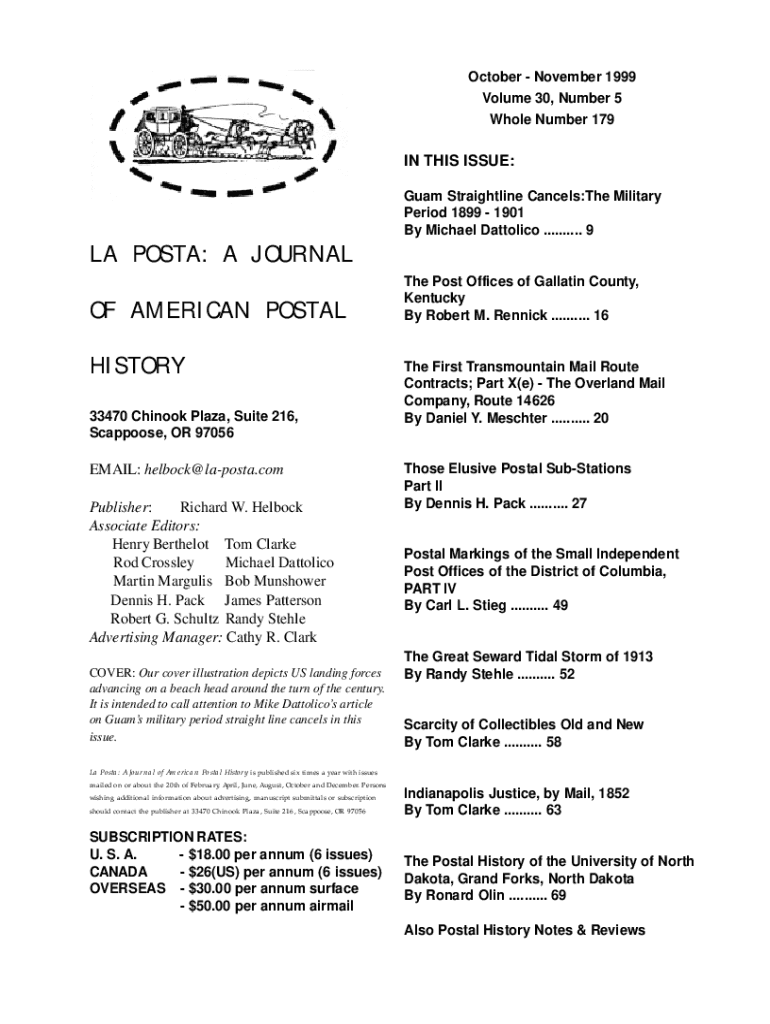 Fillable Online La Posta A Journal of American Postal History Nov 1997 ...